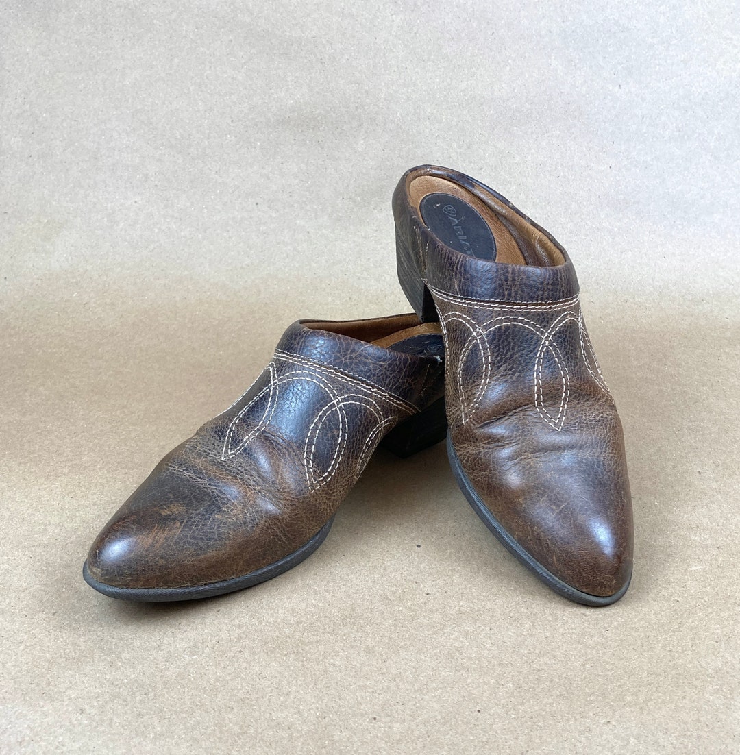 Vintage Western Leather Shoes, ARIAT Chocolate Brown Embroidered ...