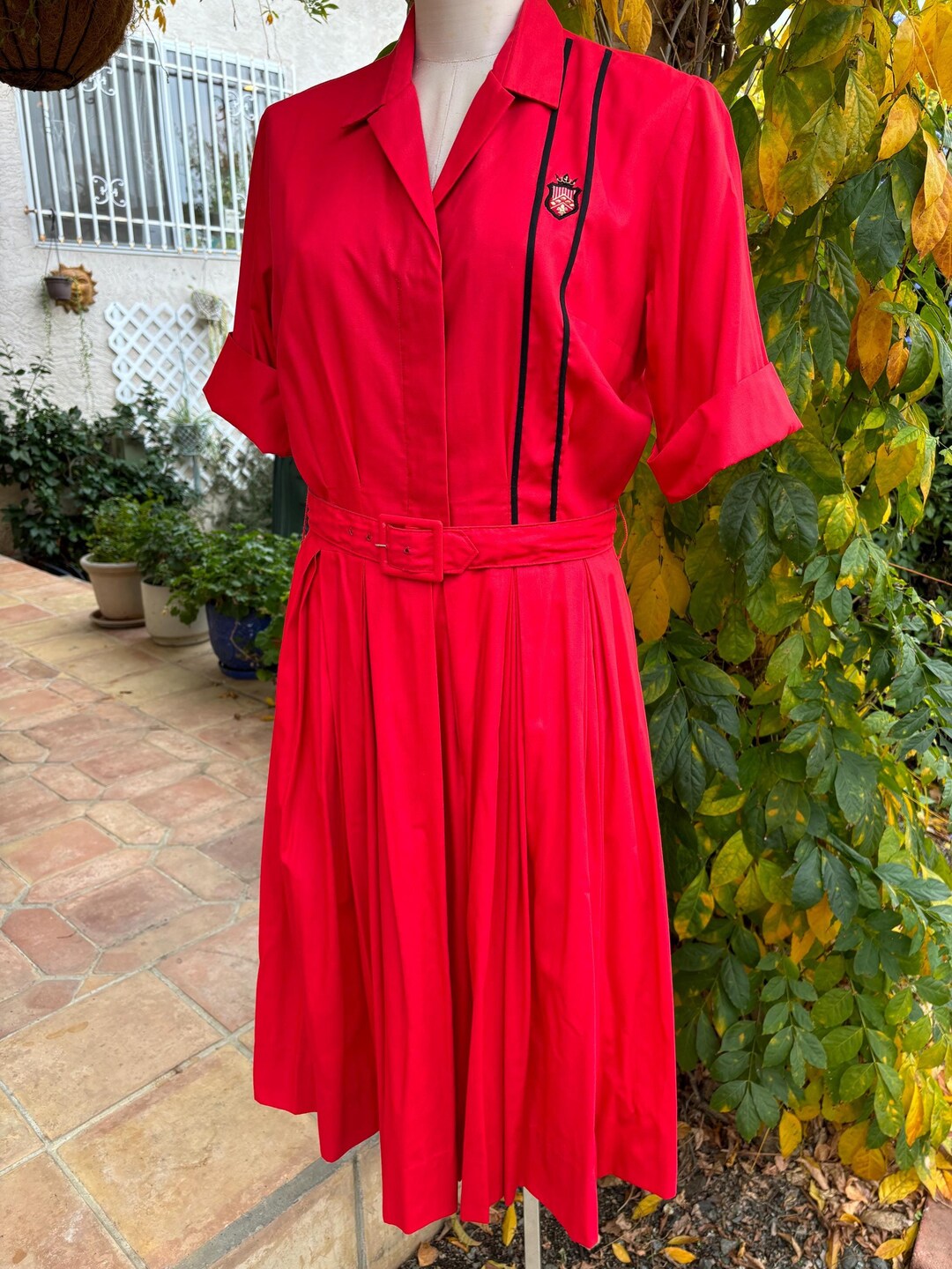 Vintage 50s 60s Red Dress, Mid Century Day Dress, Bright Red and Black ...