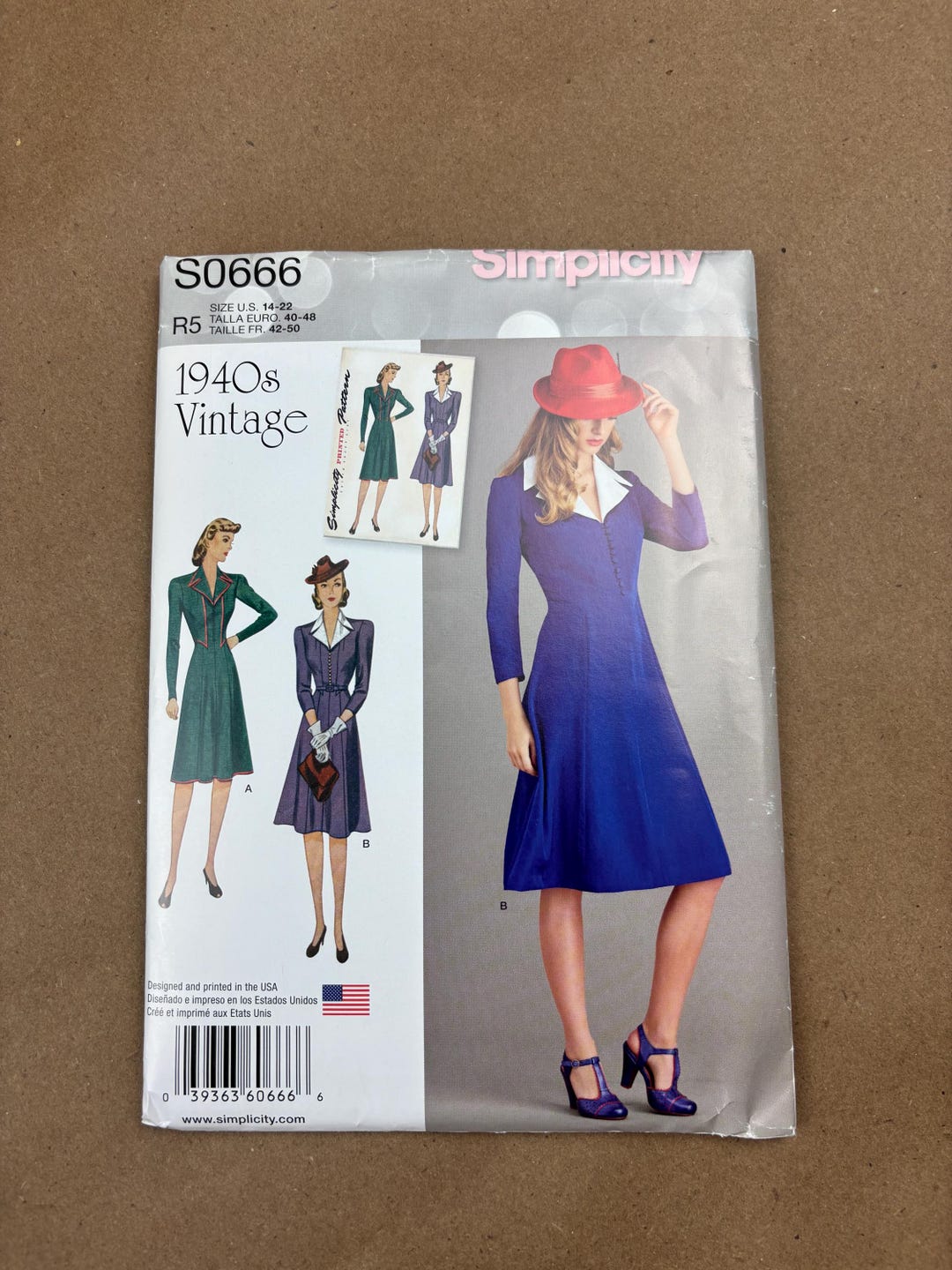 1940's Sewing Pattern, Reproduction 40s Dress Pattern, Simplicity S0666 ...