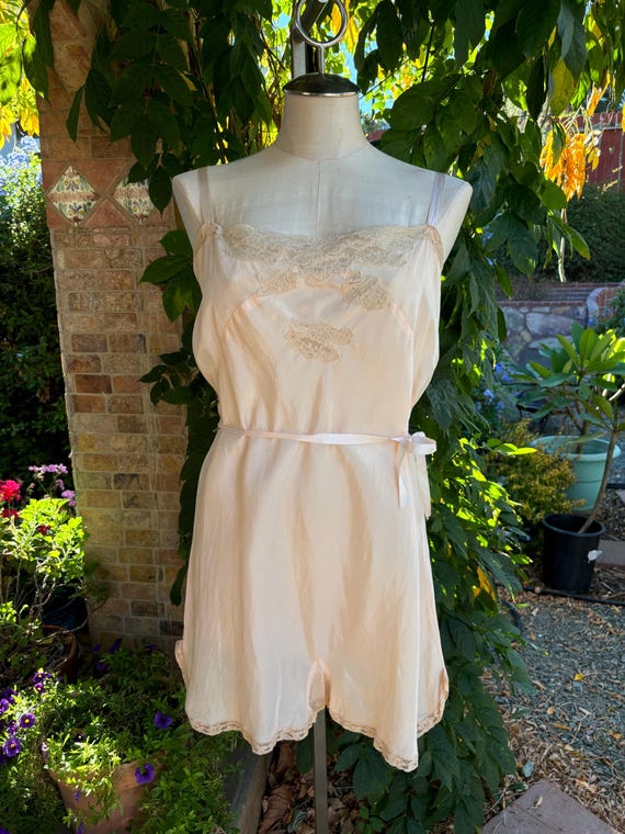 1920s Peach Silk Step-In Teddy: Vintage Lace Lingerie… - Gem