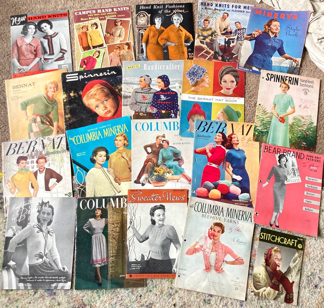 Vintage Knitting Books, 40s 50s 60s Knit and Crochet Patterns, Set of ...