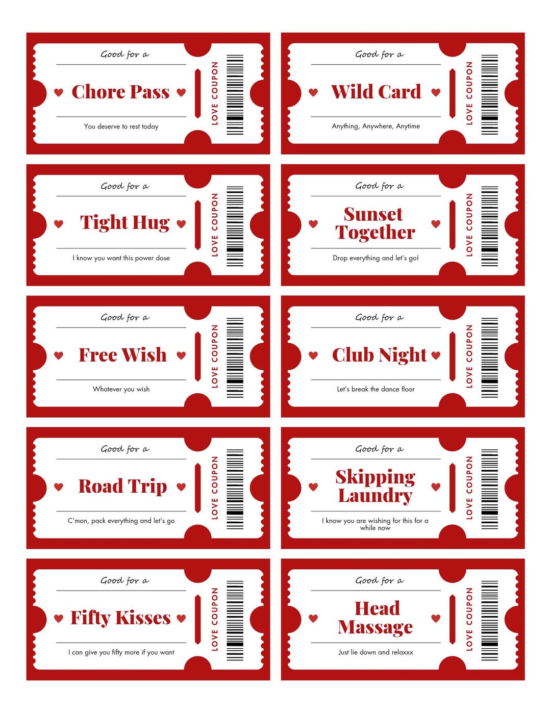 Printable Love Coupons – Romantic Gift With Blank Templates (digital ...