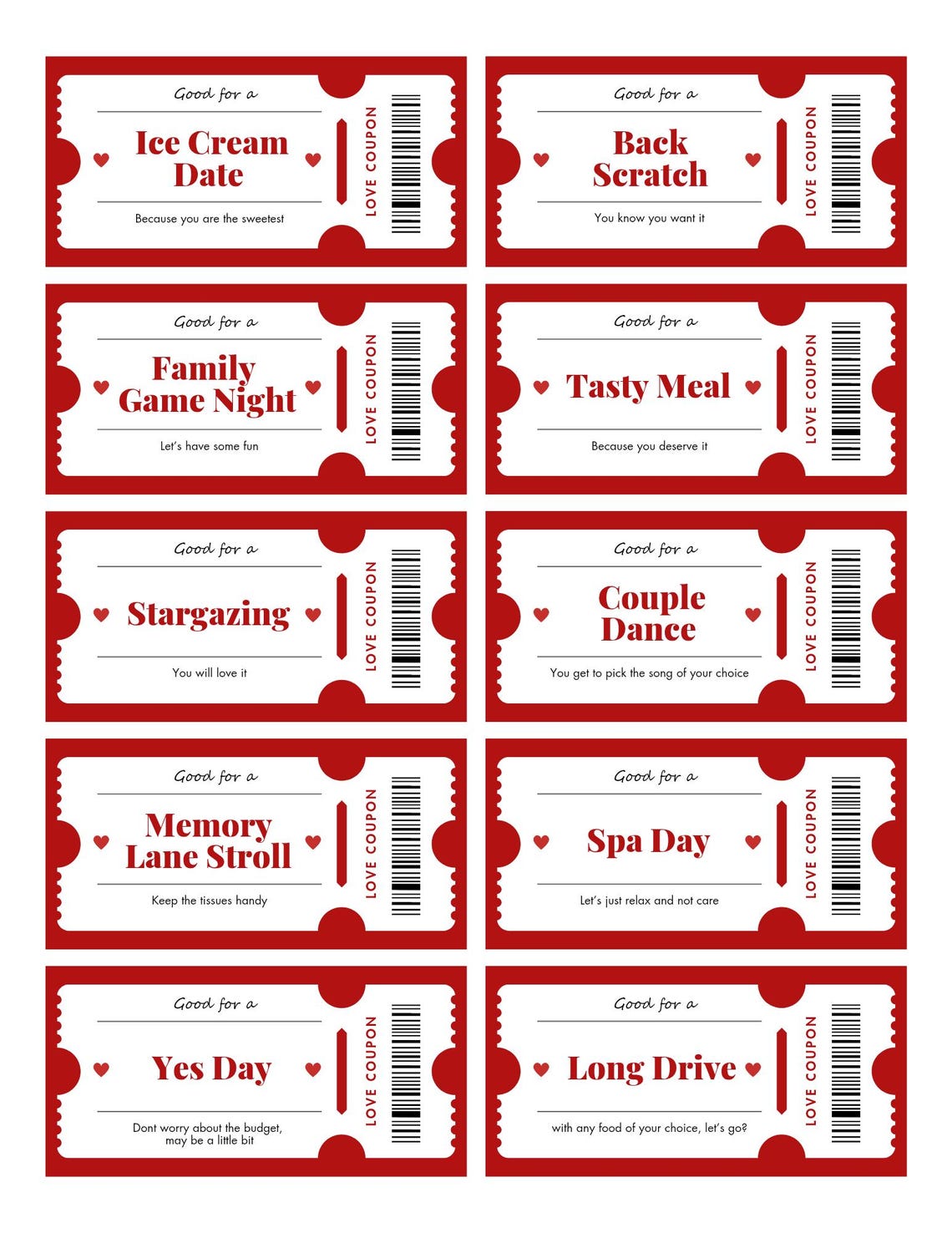 Printable Love Coupons – Romantic Gift With Blank Templates (digital ...