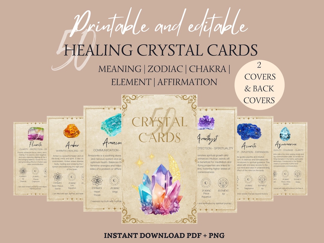 Editable and Printable Crystal Meaning Cards • Old Paper Crystal Oracle ...