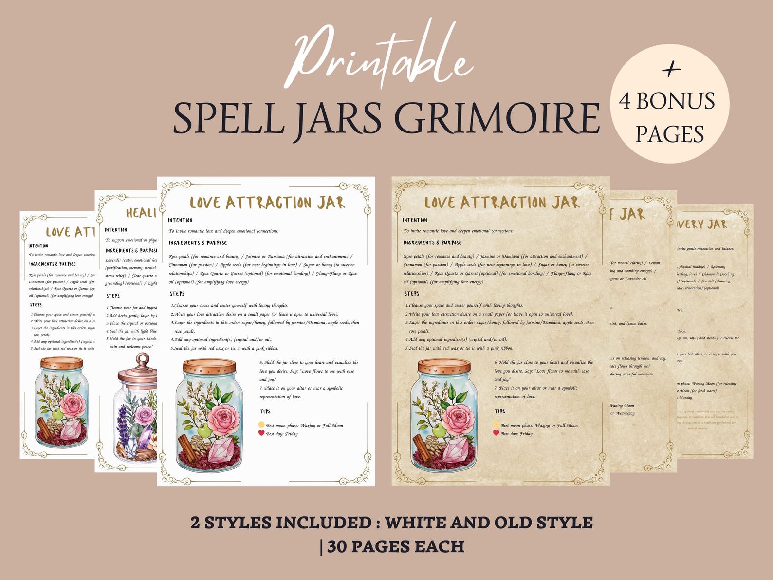 Printable Spell Jars Grimoire for Beginner Witch Spell Jar Book of ...