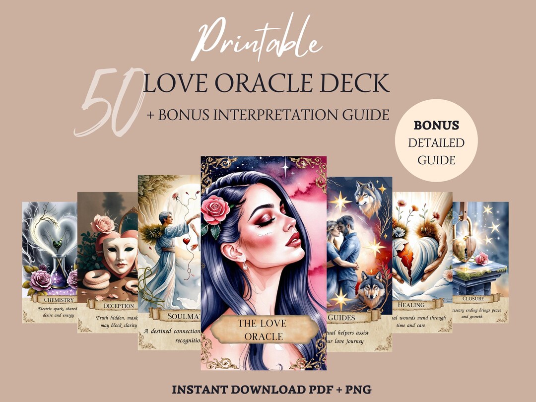 Printable Love Oracle Card Deck Digital With Oracle Guidebook Witch ...
