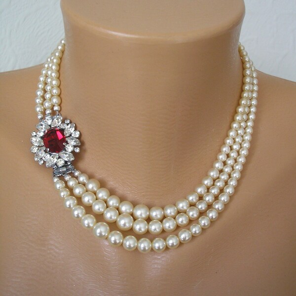 Ruby Necklace With Pearl - Etsy