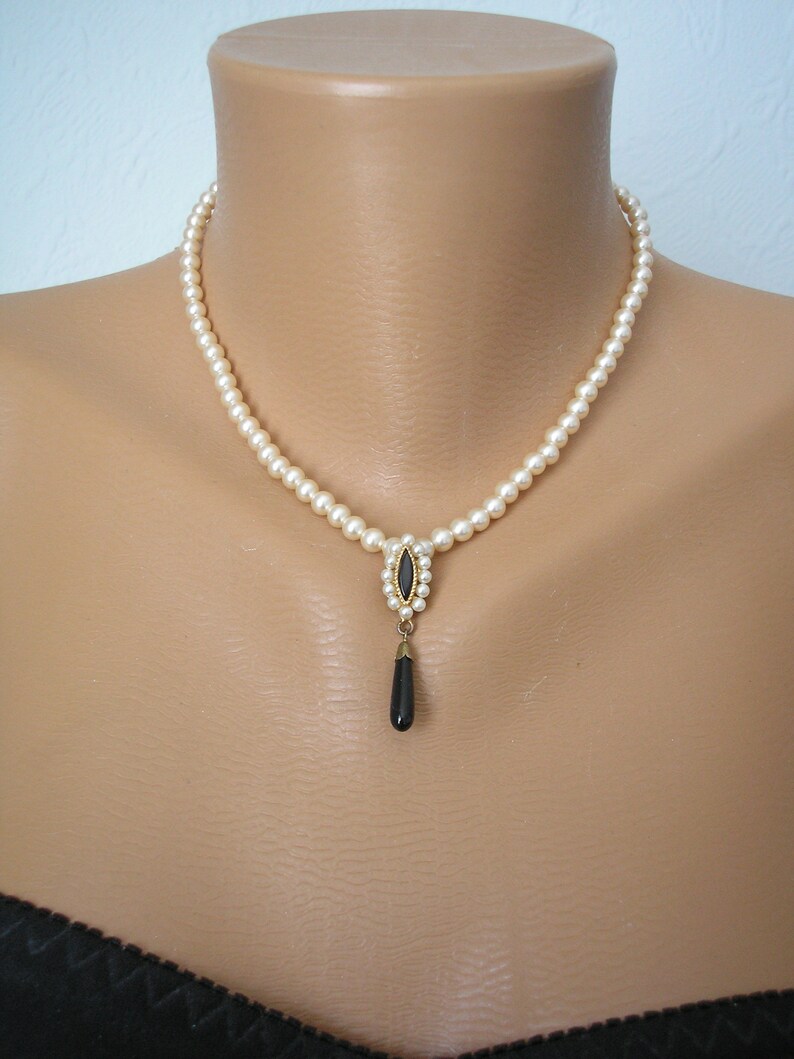 LOTUS Pearl Choker, Vintage Lotus Pearls, Pearl and Onyx Choker, Ivory ...