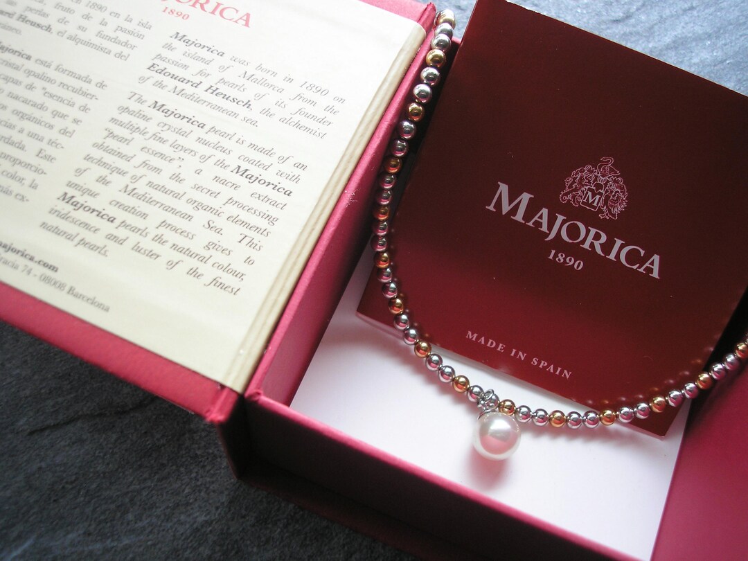 MAJORICA Pearl Necklace in Original Box, Gold and Silver Choker, Perlas ...