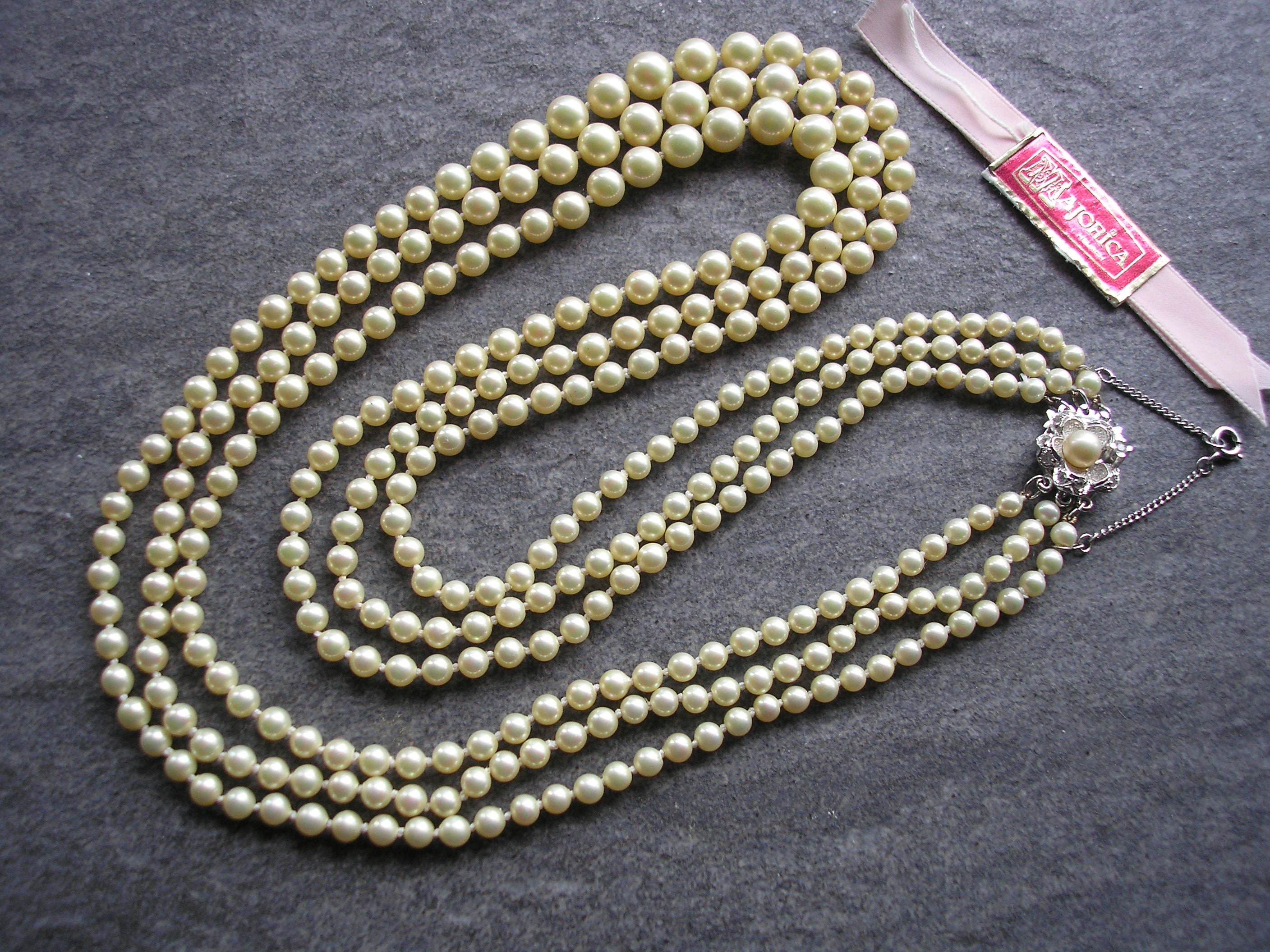 MAJORICA 3 Strand Pearl Necklace With Box, Triple Strand Pearls, Hand ...