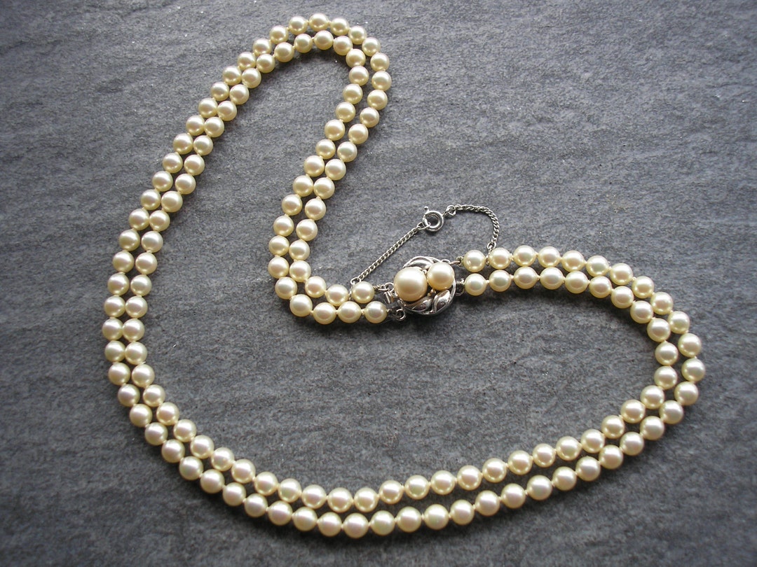 MAJORICA Double Strand Pearl Necklace, 2 Strand Hand-knotted Pearls ...