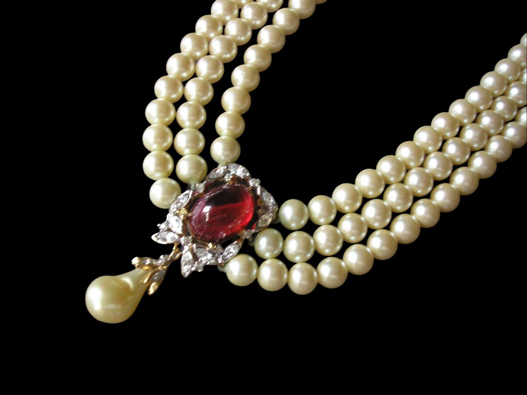 Vintage CIRO Pearl Choker, CIRO Pearls, Indian Bridal Choker, Ruby and ...