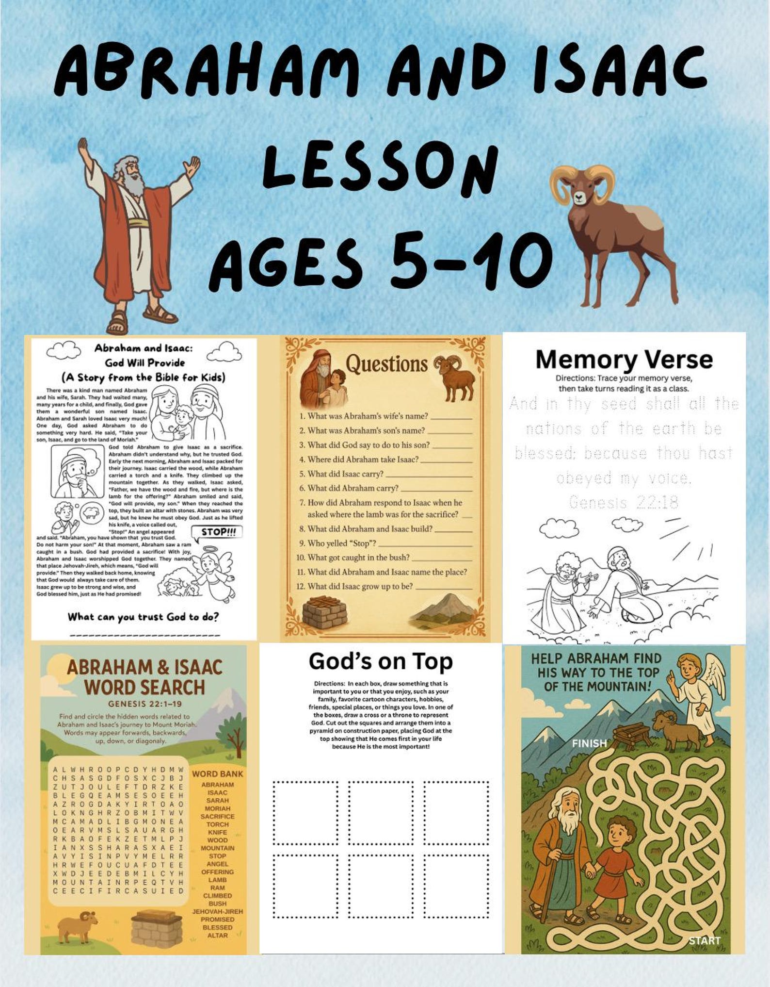 Abraham & Isaac (god Will Provide) Sunday School Lesson - Etsy