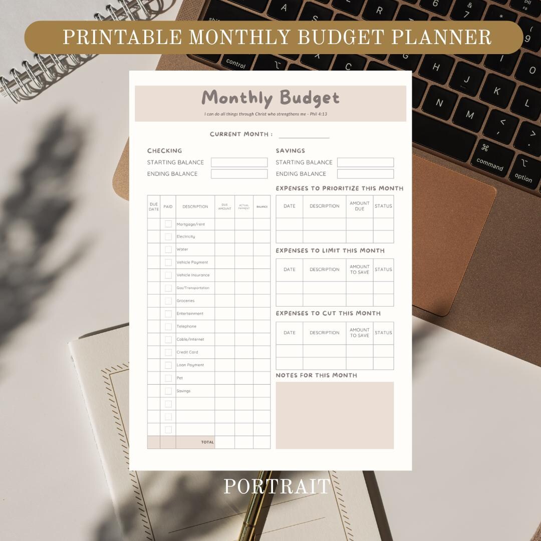 Printable Monthly Budget Planner | Portrait | Landscape | Budget ...