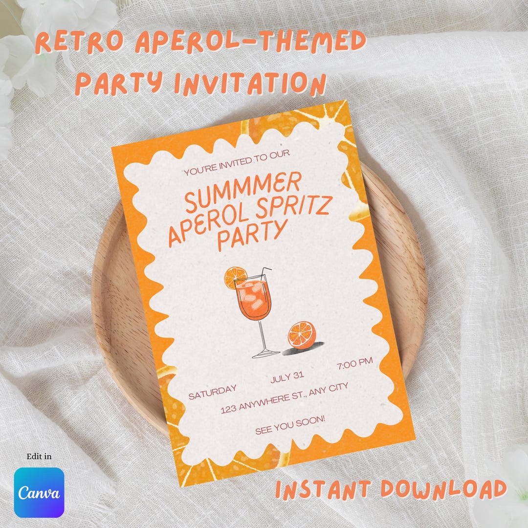 Editable Aperol Spritz Party Invitation | Canva Template | Summer ...