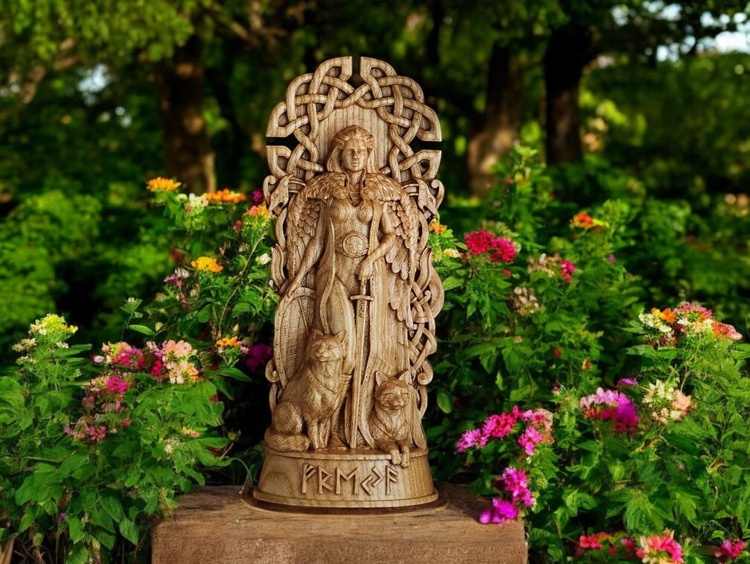 Handcrafted Freya Viking Warrior Statue | Wooden Norse Pagan God ...