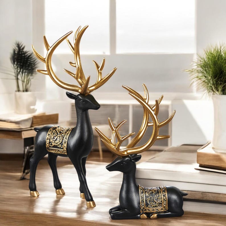 Resin Reindeer Sculpture Set: Modern Holiday Home Decor - Etsy