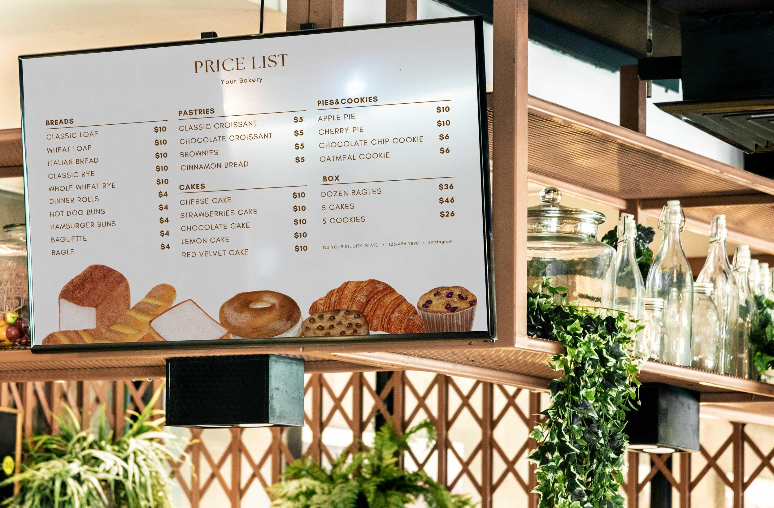 Bakery Price List Menu Templates, Printable Pastry Menu, Digital ...