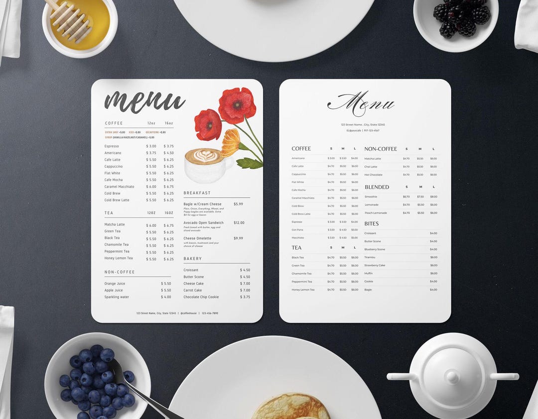 A4 Modern Cafe Menu Templates, Simple Food Menu, Restaurant Menu ...
