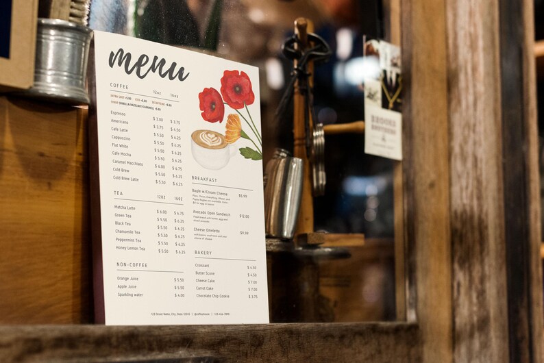 A4 Modern Cafe Menu Templates, Simple Food Menu, Restaurant Menu ...
