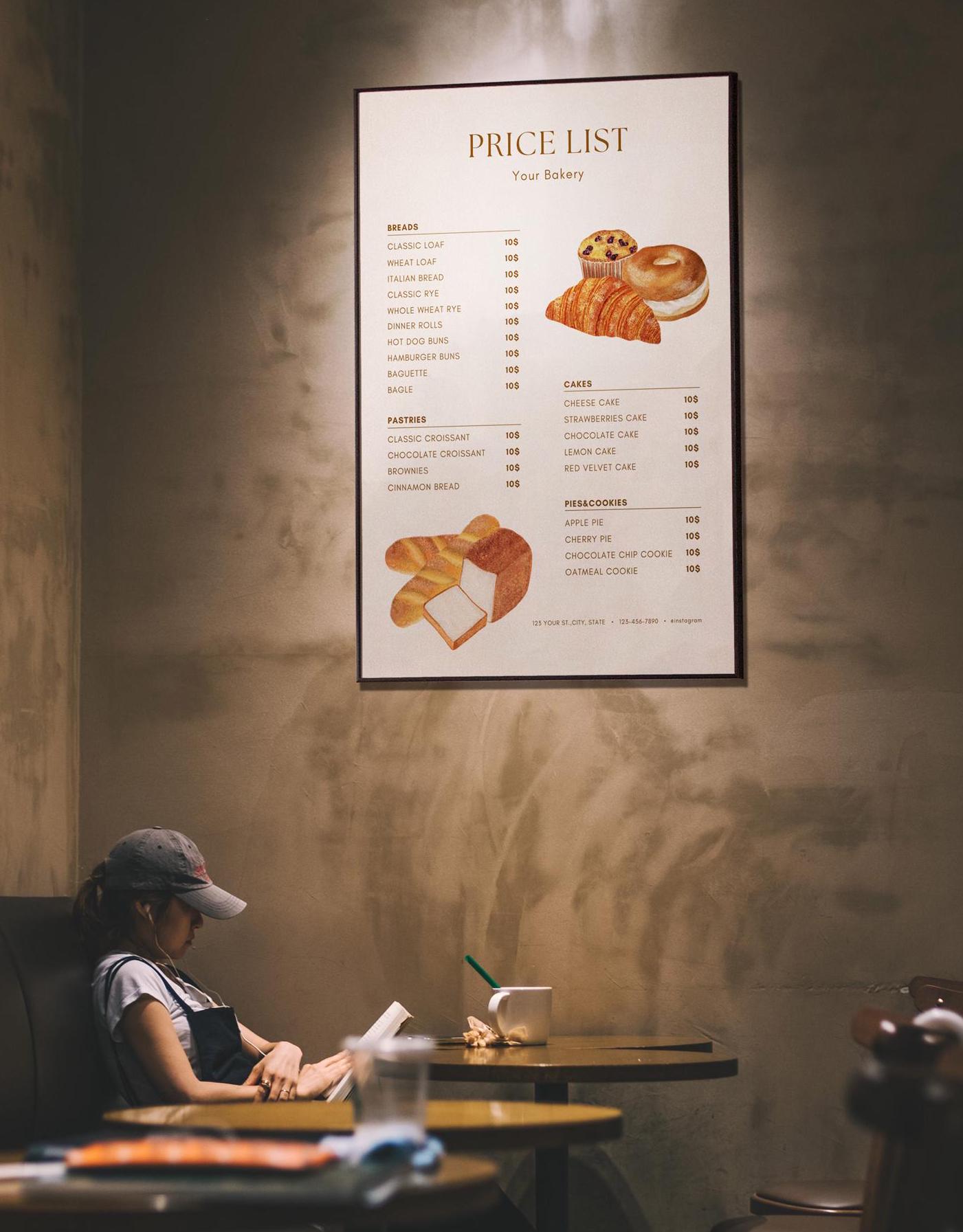 Bakery Price List Menu Templates, Printable Pastry Menu, Digital ...