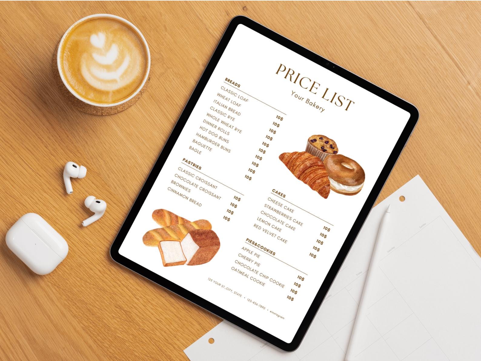 Bakery Price List Menu Templates, Printable Pastry Menu, Digital ...