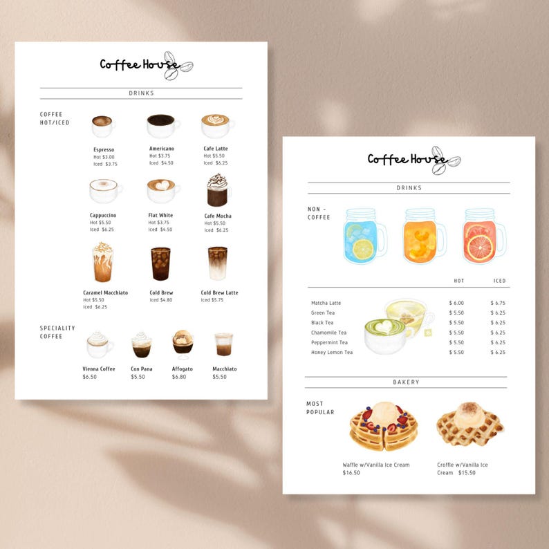 Printable Cafe Menu Template Bundle: Hand-drawn Coffee & Drink ...