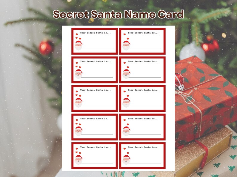 Secret Santa Name Card Template: Holiday Name Tag, Printable Gift ...
