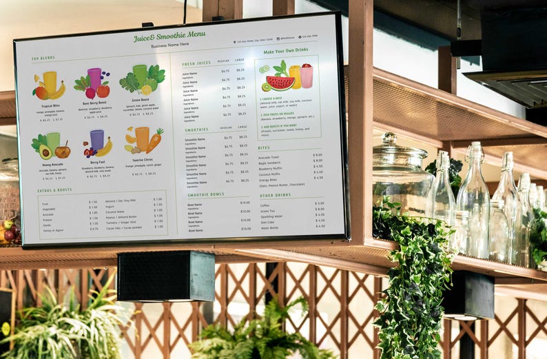 Printable Juice Bar Menu Template: Hand-drawn Fruits, Editable Canva ...