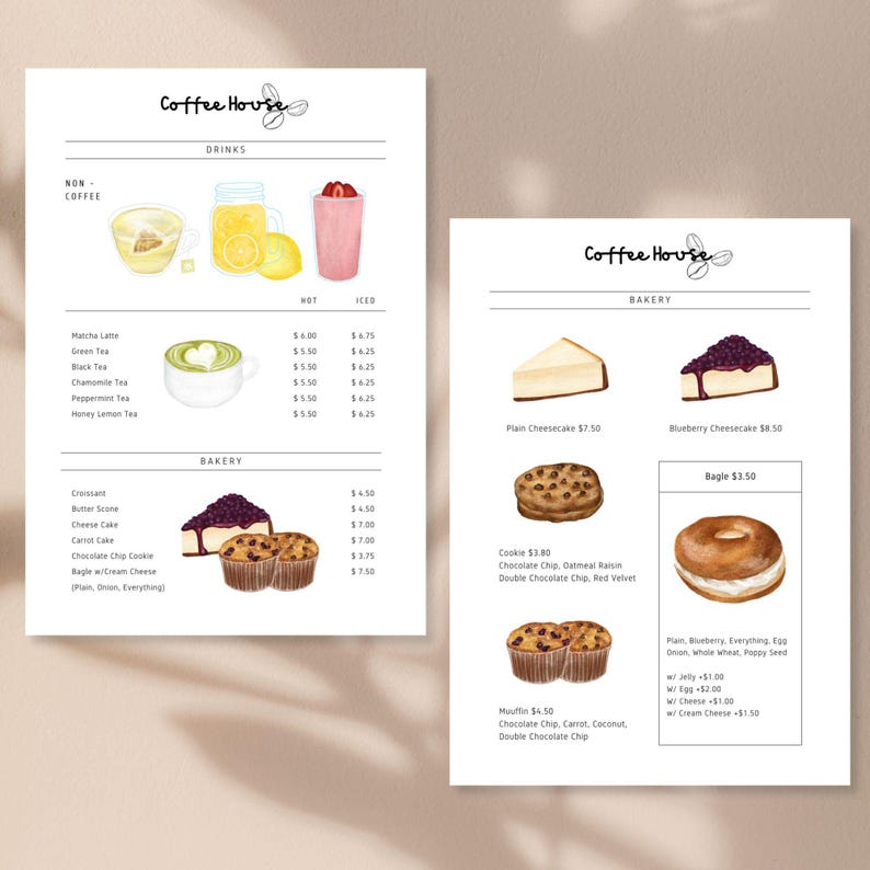 Printable Cafe Menu Template Bundle: Hand-drawn Coffee & Drink ...