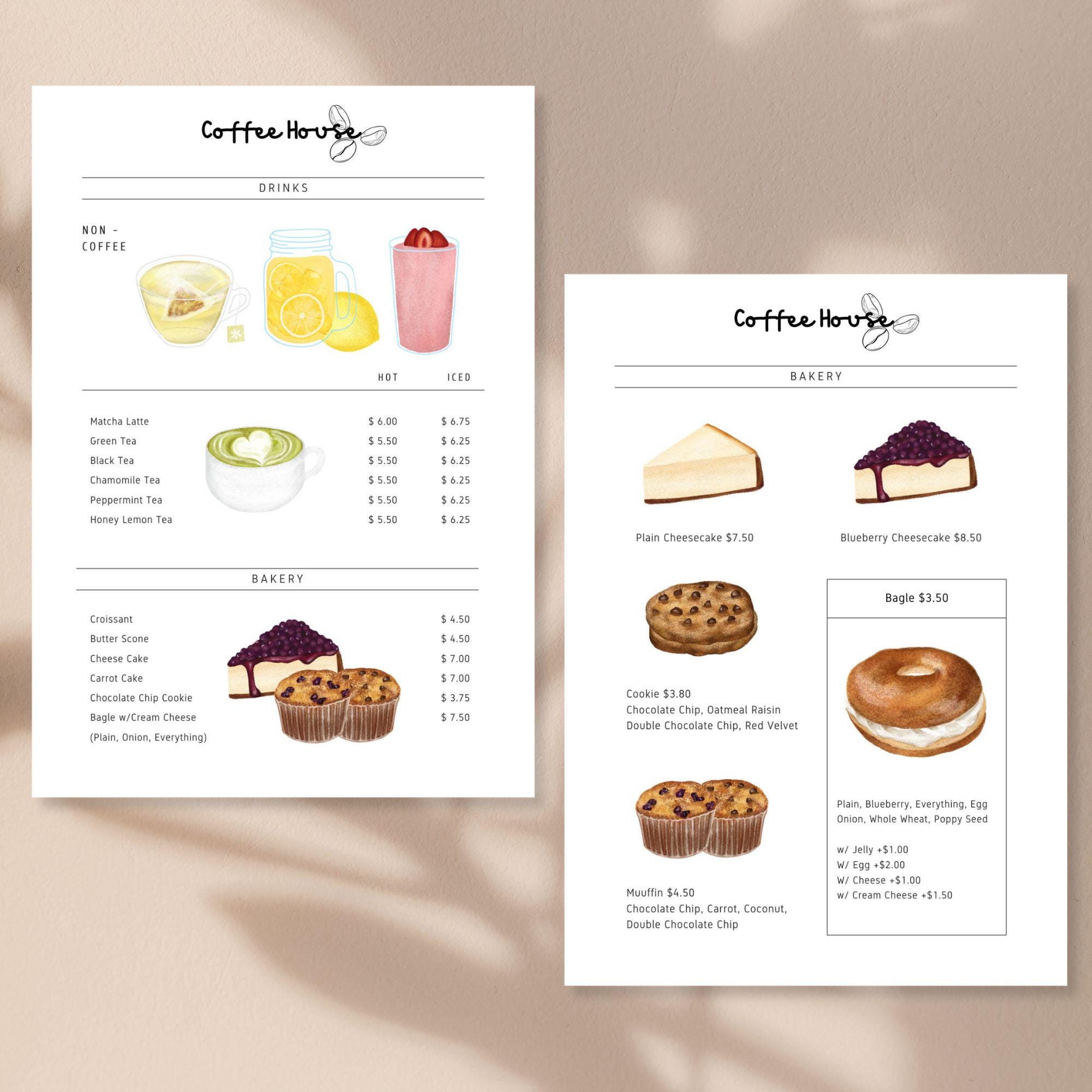 Printable Cafe Menu Template Bundle: Hand-drawn Coffee & Drink ...