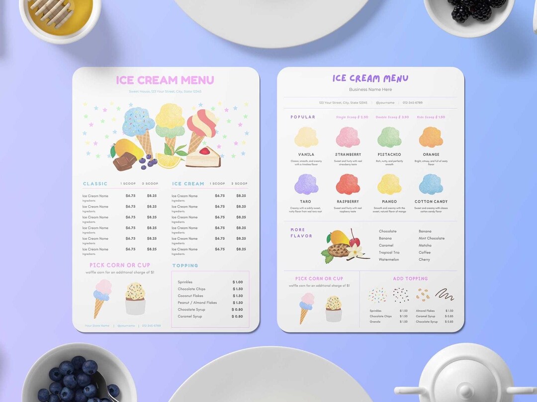 Printable Ice Cream Menu Templates, Dessert Bar Menu, Illustration Ice ...