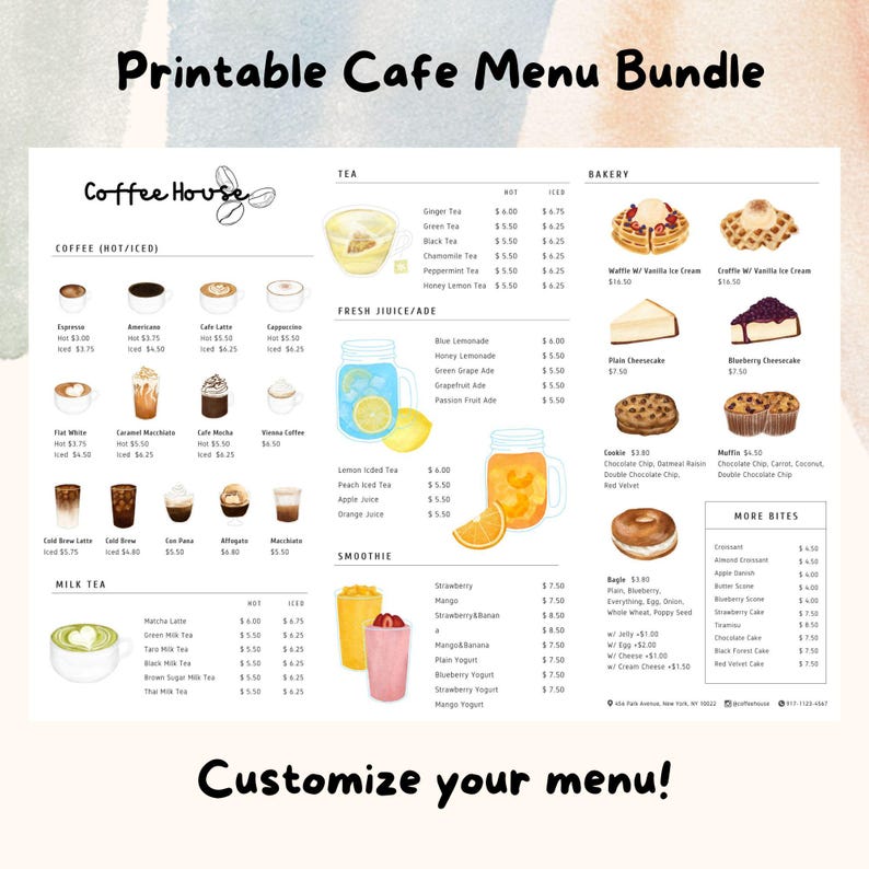 Printable Cafe Menu Templates: Hand-drawn Coffee & Drink Illustrations ...