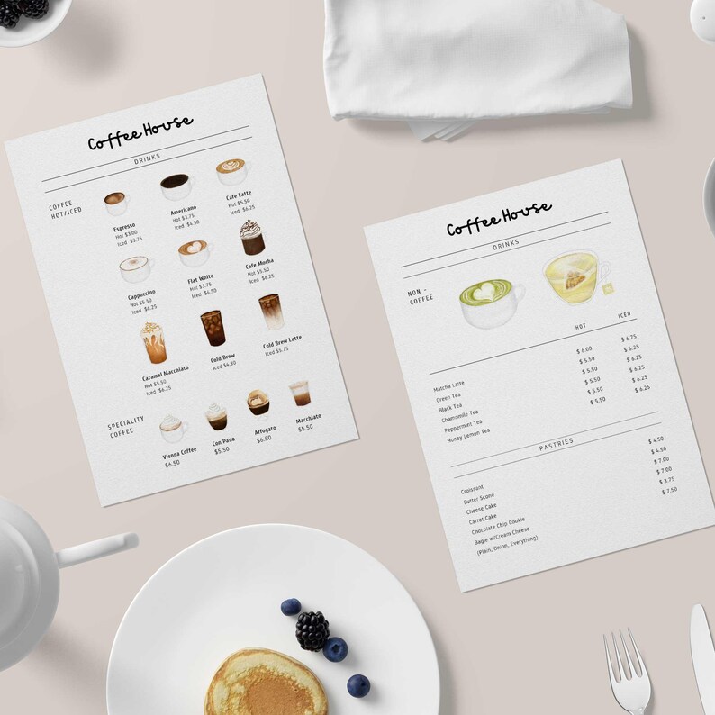 Printable Cafe Menu Templates: Hand-drawn Coffee & Drink Illustrations ...