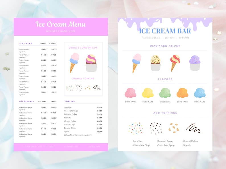 Printable Ice Cream Menu Template, Illustration Art (digital Sweet Menu ...