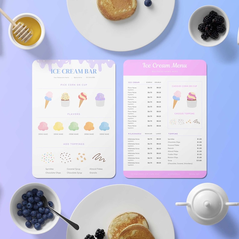 Printable Ice Cream Menu Template, Illustration Art (digital Sweet Menu ...