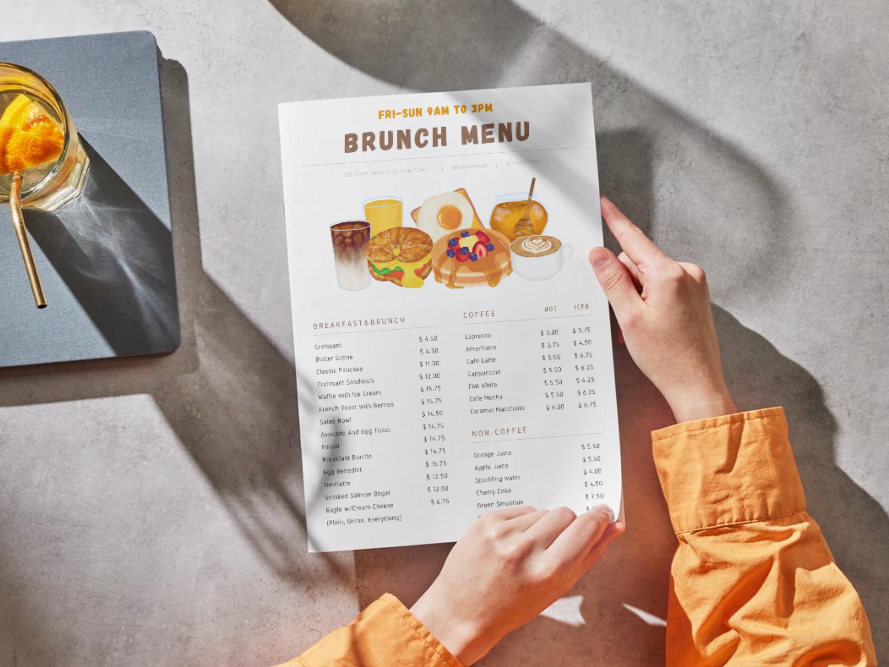Printable Brunch Breakfast Menu Templates, Illustrated Cafe Menu ...