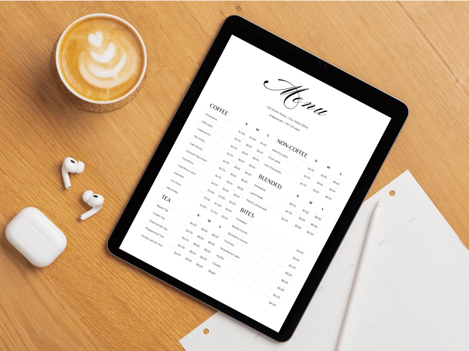 A4 Modern Cafe Menu Templates, Simple Food Menu, Restaurant Menu ...