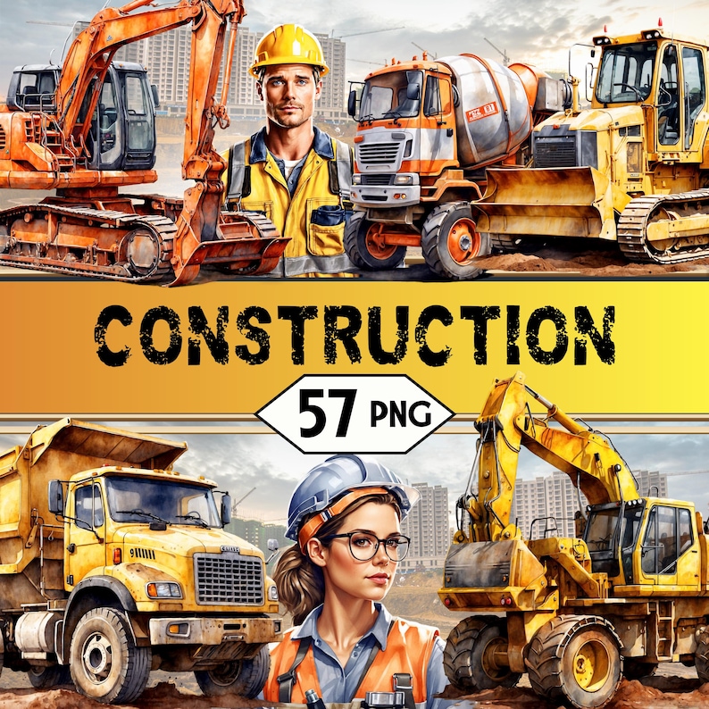 Construction PNG Clipart Bundle • Working Digger Truck Crane Scrapbook ...