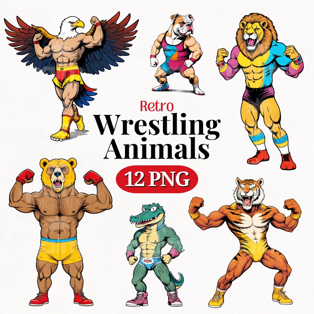 Retro Wrestling Animals PNG SVG Clipart • Cartoon Animal Graphics for ...