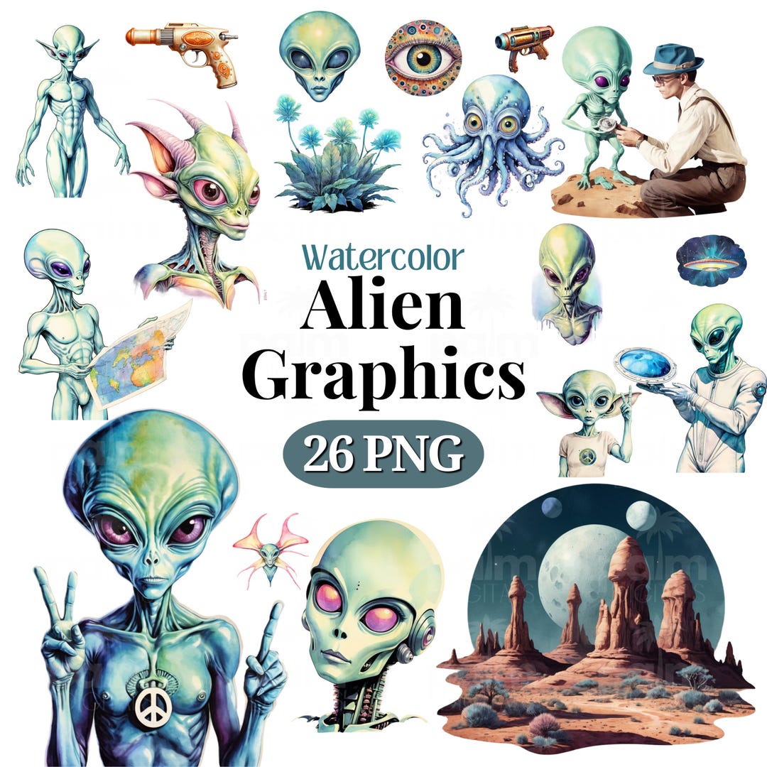 Aliens PNG SVG Clipart • Alien Scrapbook Graphics for POD, Sublimation ...