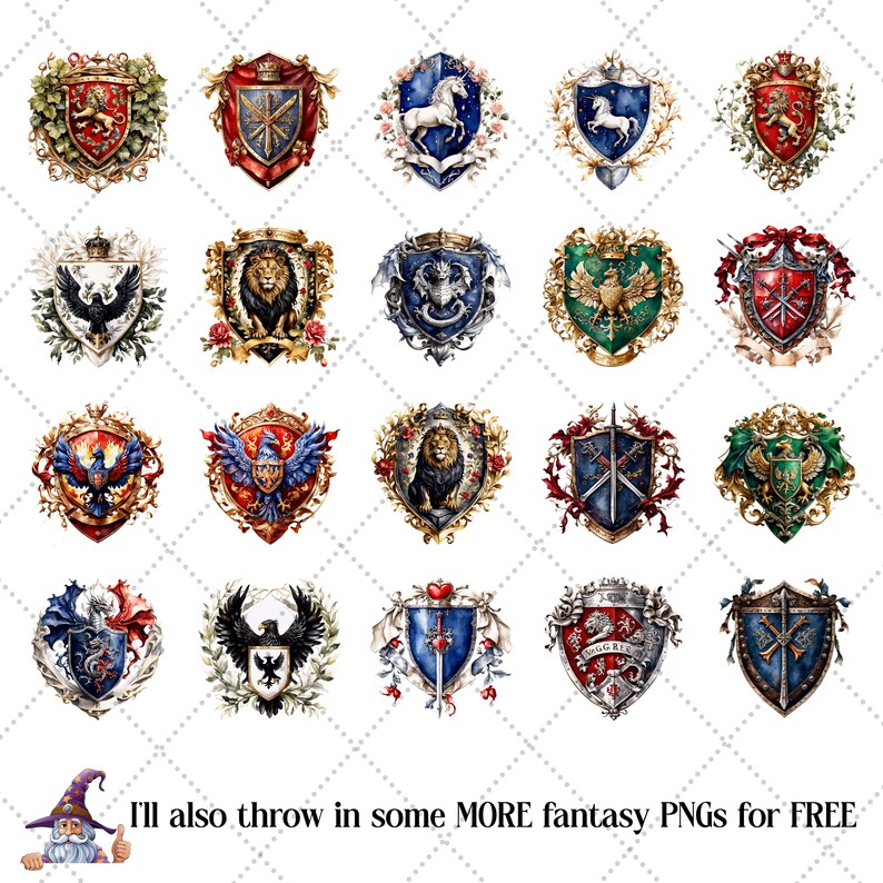 Medieval Crests PNG Clipart Bundle • Castlecore Fantasy Scrapbook ...