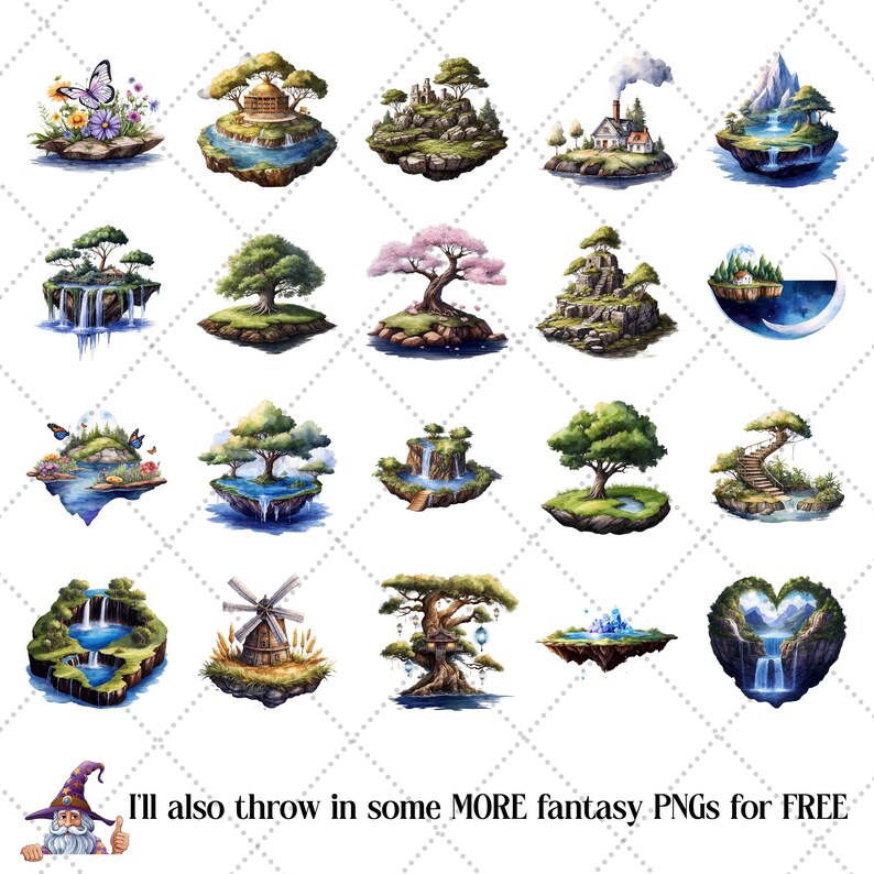 Floating Island PNG Clipart Bundle • Fantasy Island Scenery Cottage ...