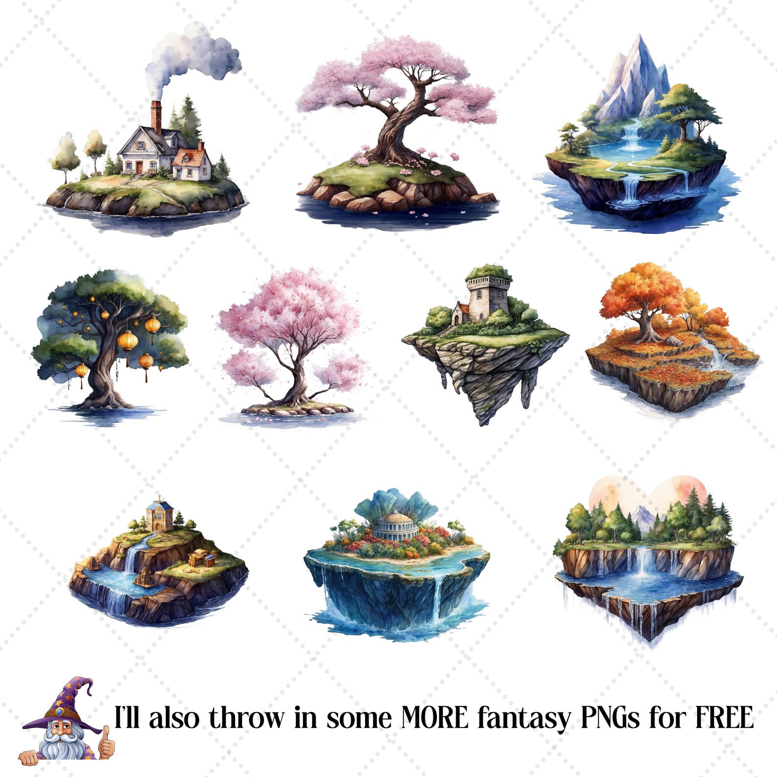 Floating Island PNG Clipart Bundle • Fantasy Island Scenery Cottage ...