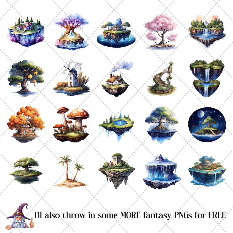 Floating Island PNG Clipart Bundle • Fantasy Island Scenery Cottage ...