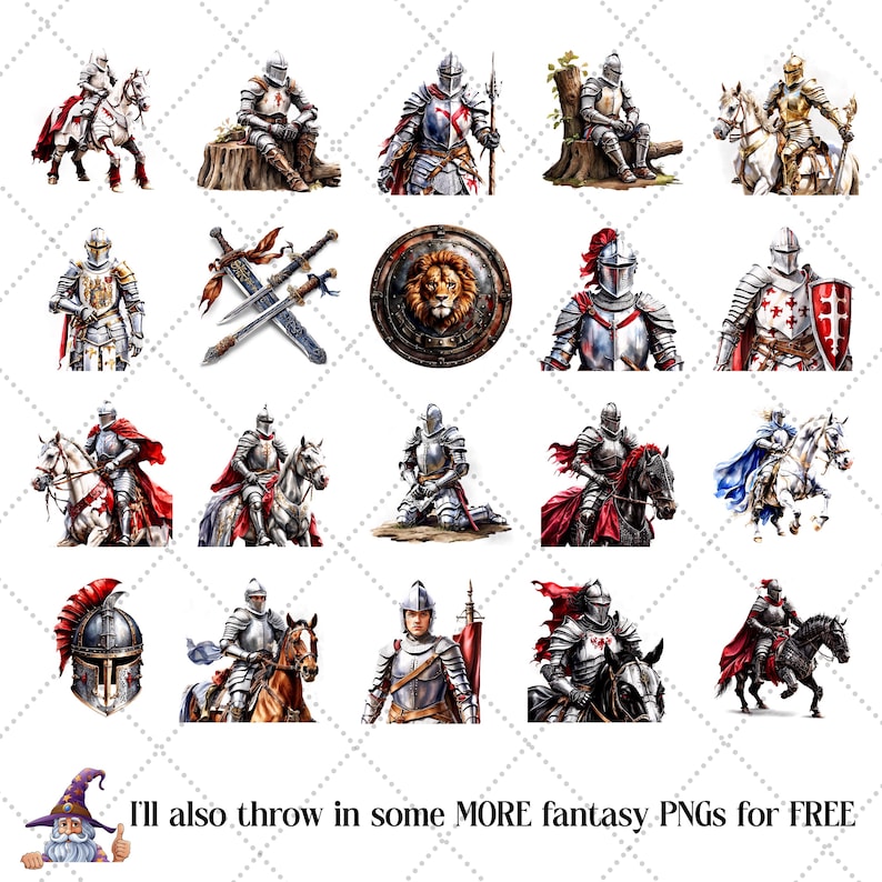 Medieval Knights PNG Clipart Bundle • Knight Fantasy Scrapbook Graphics ...