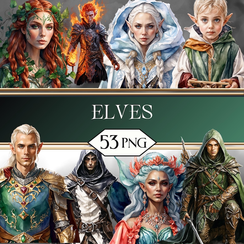 Elves PNG Clipart Bundle • Elven Fantasy Scrapbook Graphics for POD ...