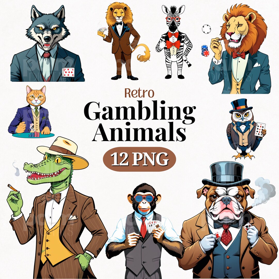 Retro Poker Animals PNG Clipart • Cartoon Animal Graphics for POD ...