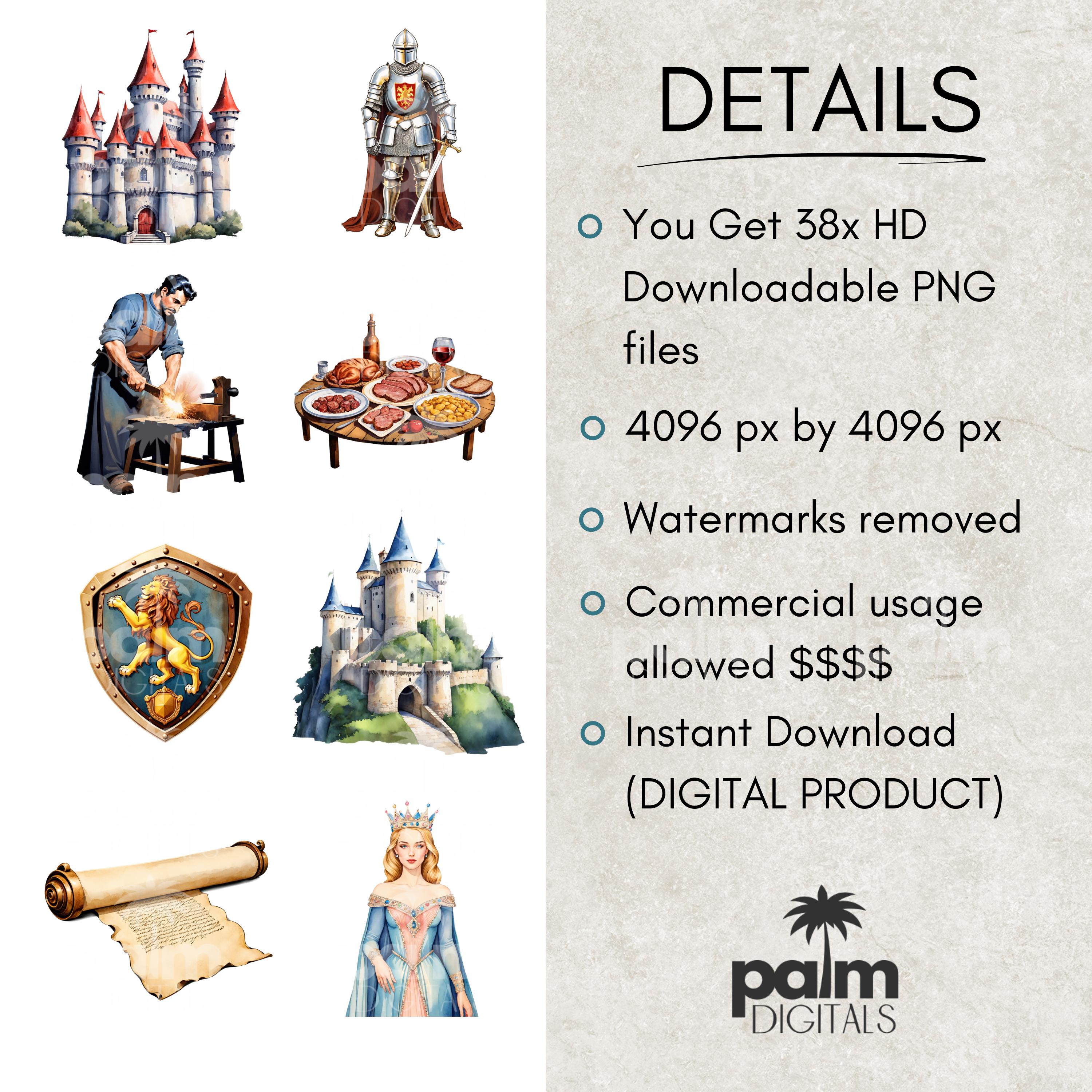 Medieval PNG SVG Clipart • Medieval Scrapbook Graphics for POD ...