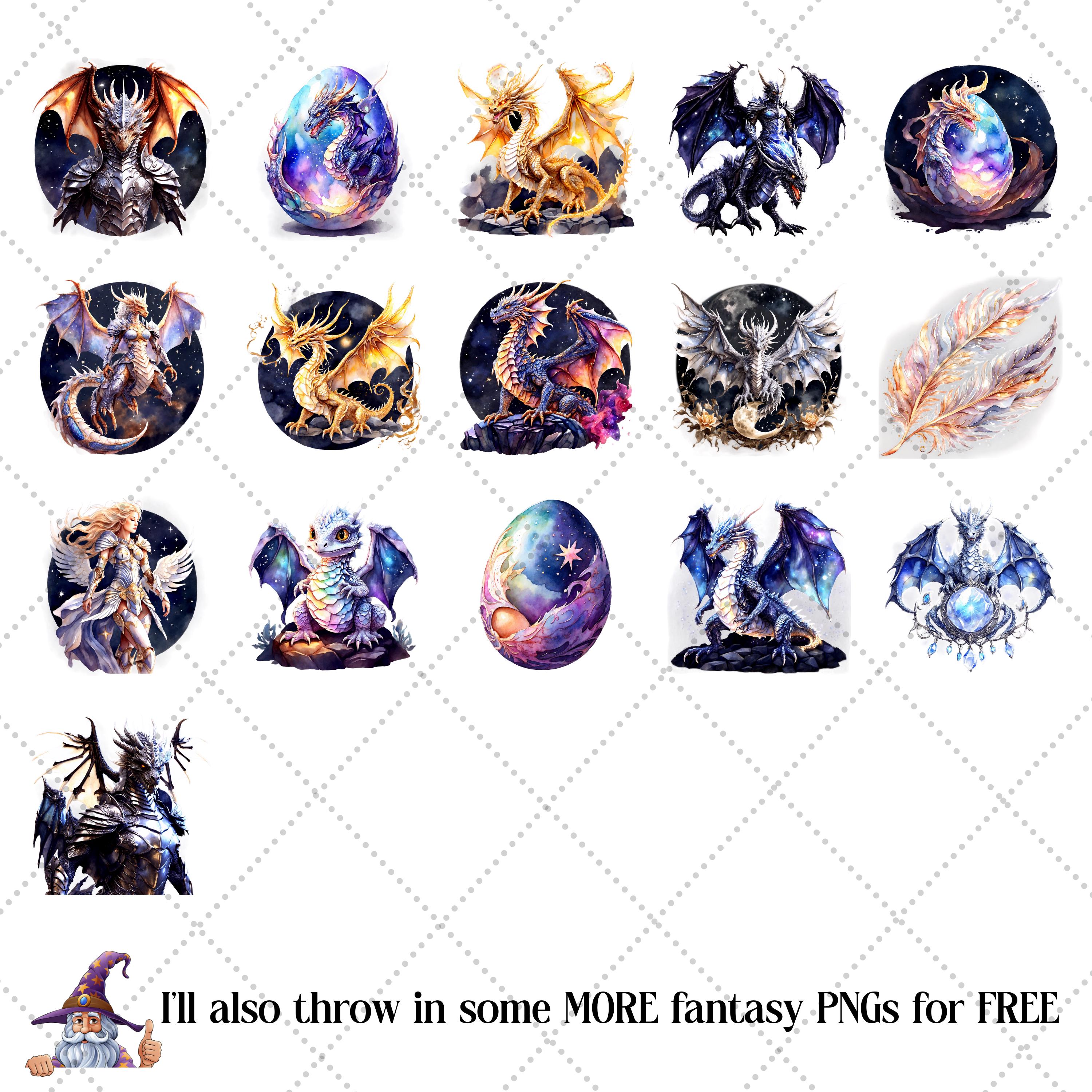 Celestial Dragons PNG Clipart Bundle • Galaxy Mystical Moon Dragon Age ...